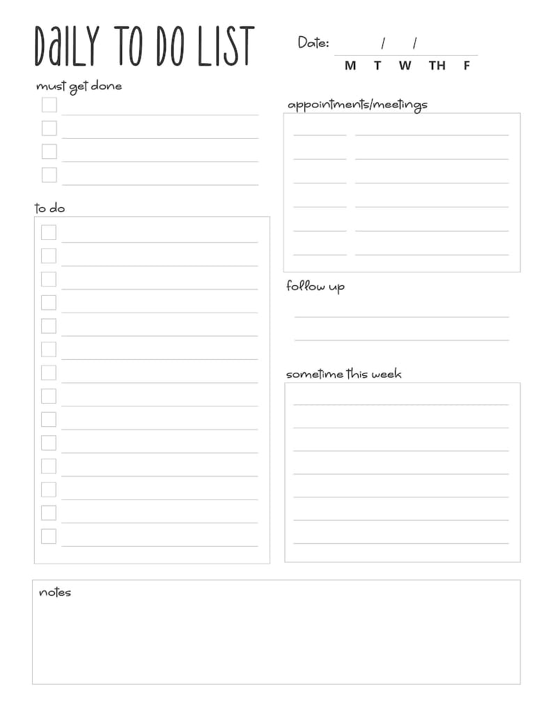 Minimalist Daily to Do List Printable Instant Download | Etsy Canada