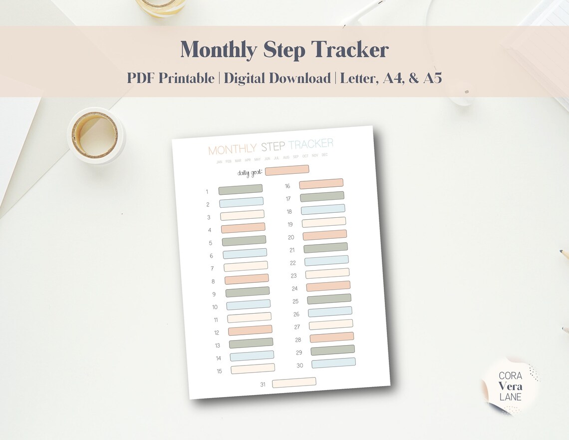 Monthly Step Tracker Printable, Step Tracking, Step Counter PDF US ...