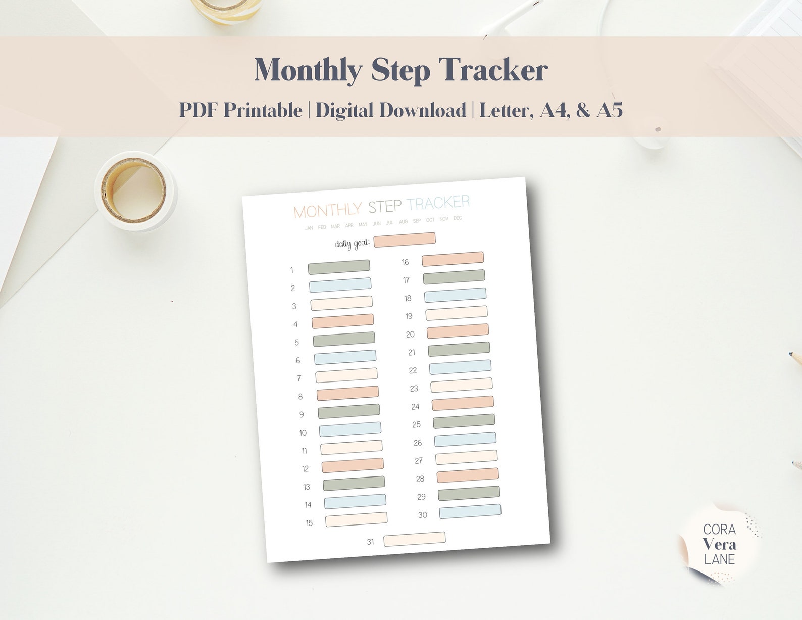 Monthly Step Tracker Printable, Step Tracking, Step Counter PDF US ...