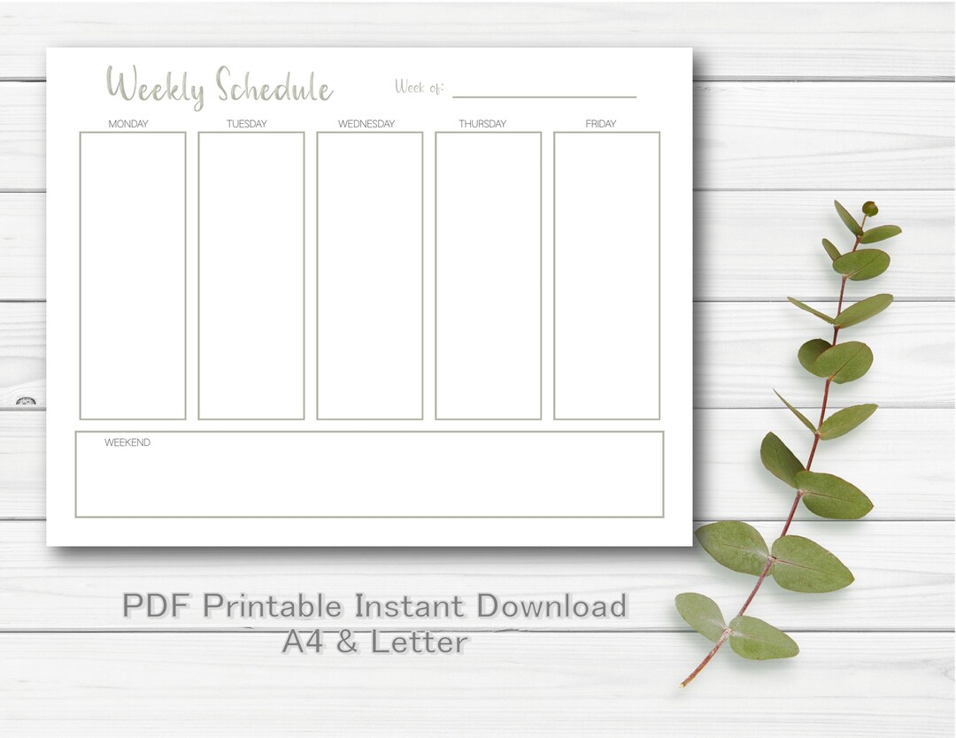Weekly Schedule Printable, Instant Download, Minimal Planner ...