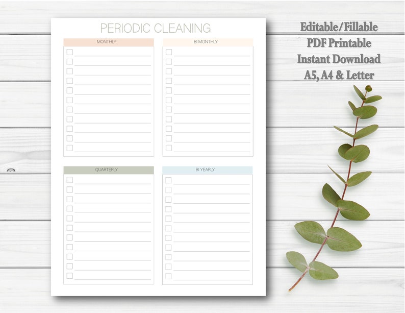 Periodic Cleaning Editable Printable, Cleaning Checklist, Cleaning to ...