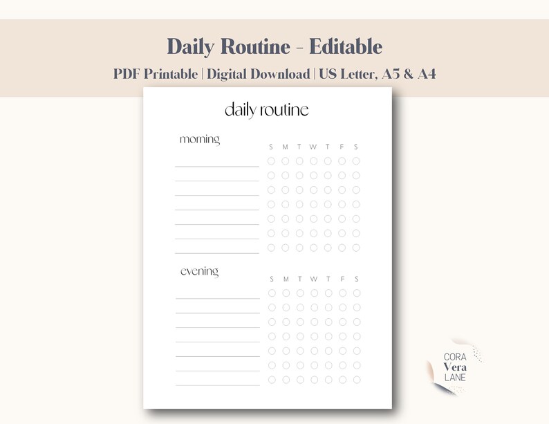 Daily Routine Editable, Morning and Evening Routine, Fillable Daily ...