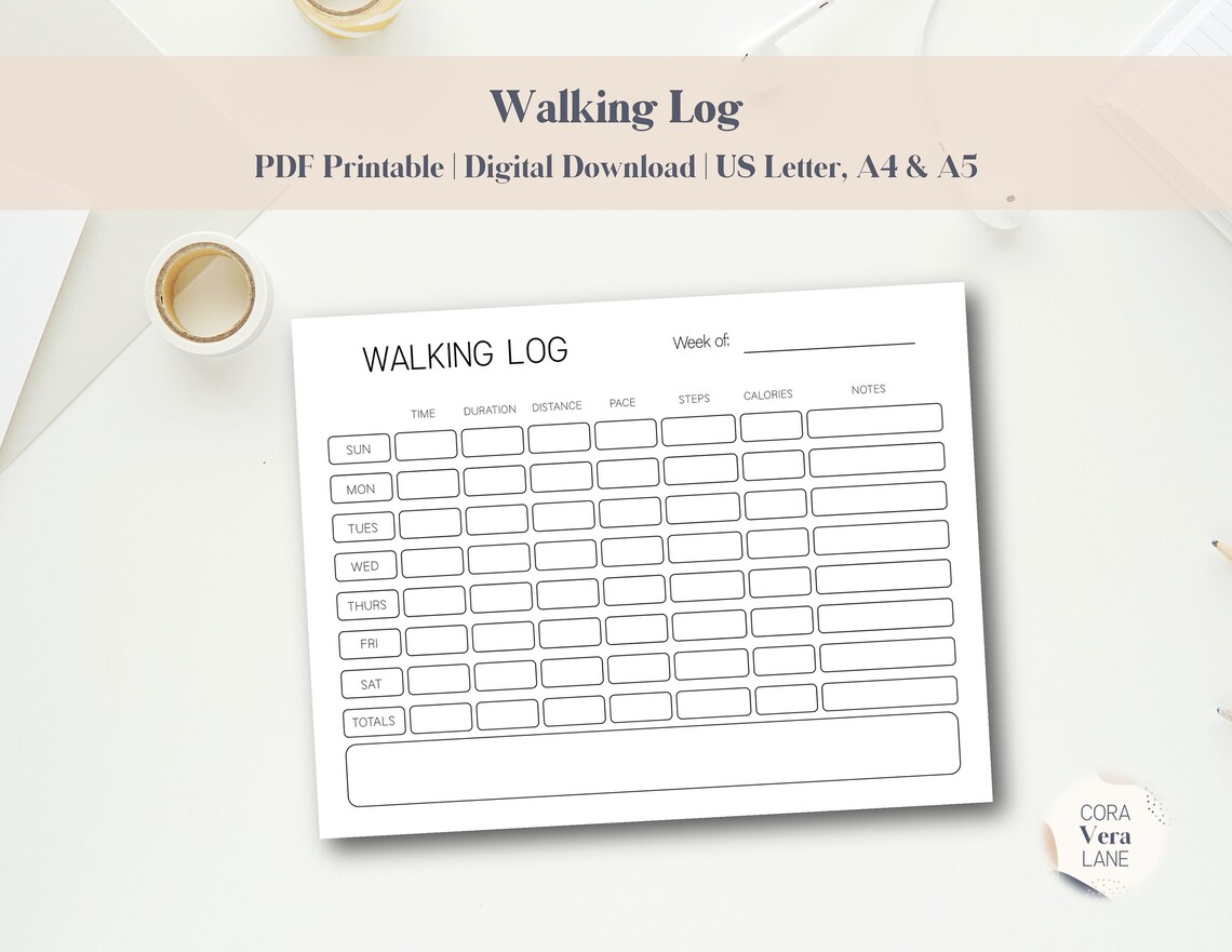Walking Tracker Printable, Fitness Tracker, Printable Mileage Log US ...
