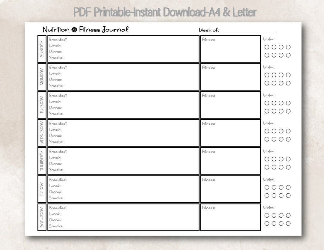 Weekly Nutrition and Fitness Planner Printable, Meal Planner, Nutrition ...