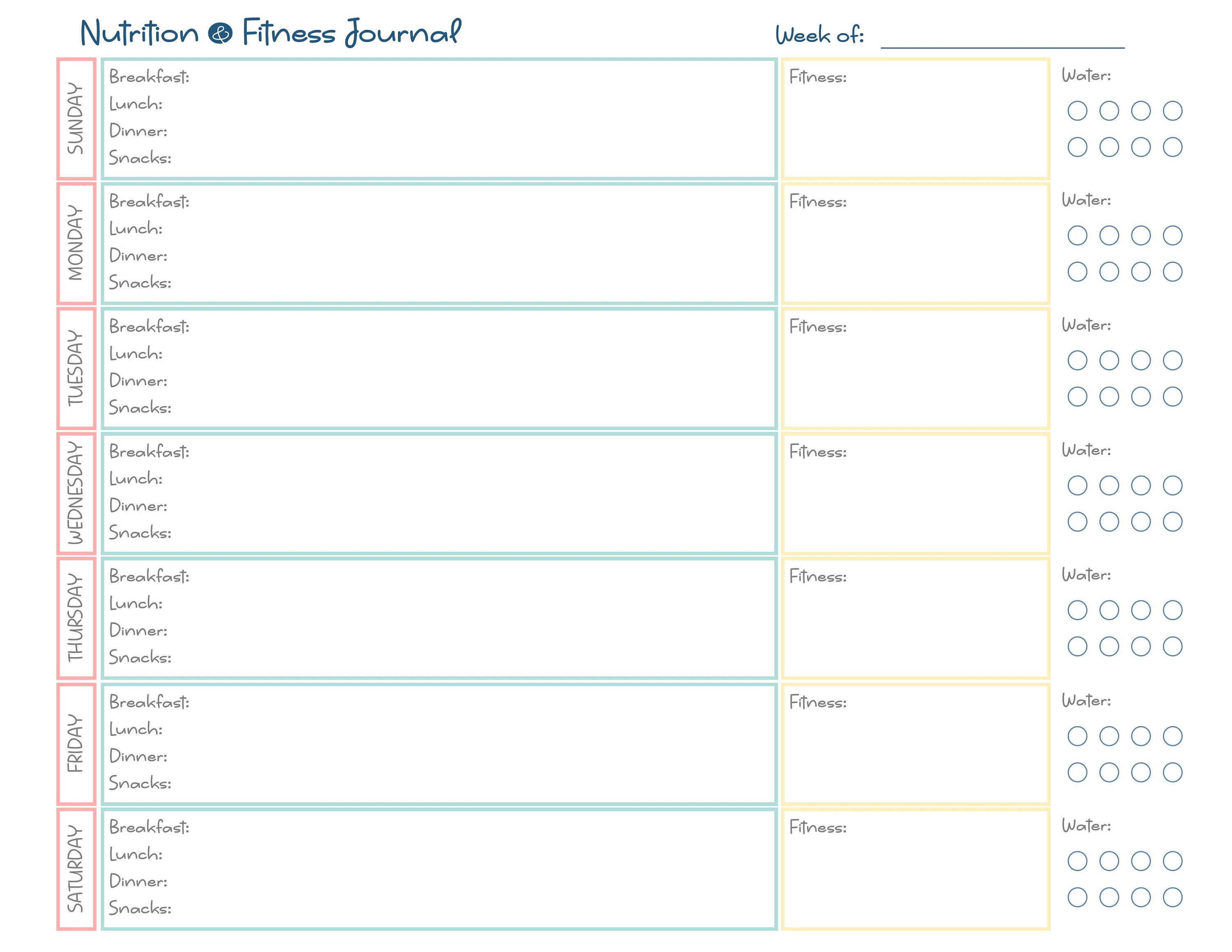 Weekly Nutrition and Fitness Planner Printable, Meal Planner, Nutrition ...