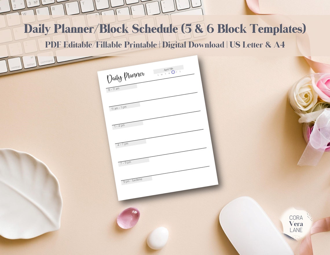 Block Schedule Editable Printable Planner, Productivity Planner, Daily ...
