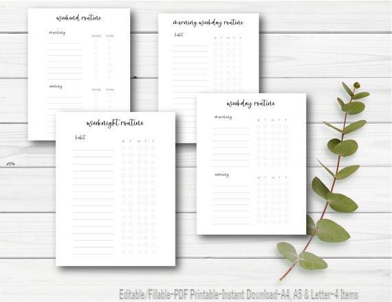 Daily Routine Checklist Editable Morning Routine Evening | Etsy