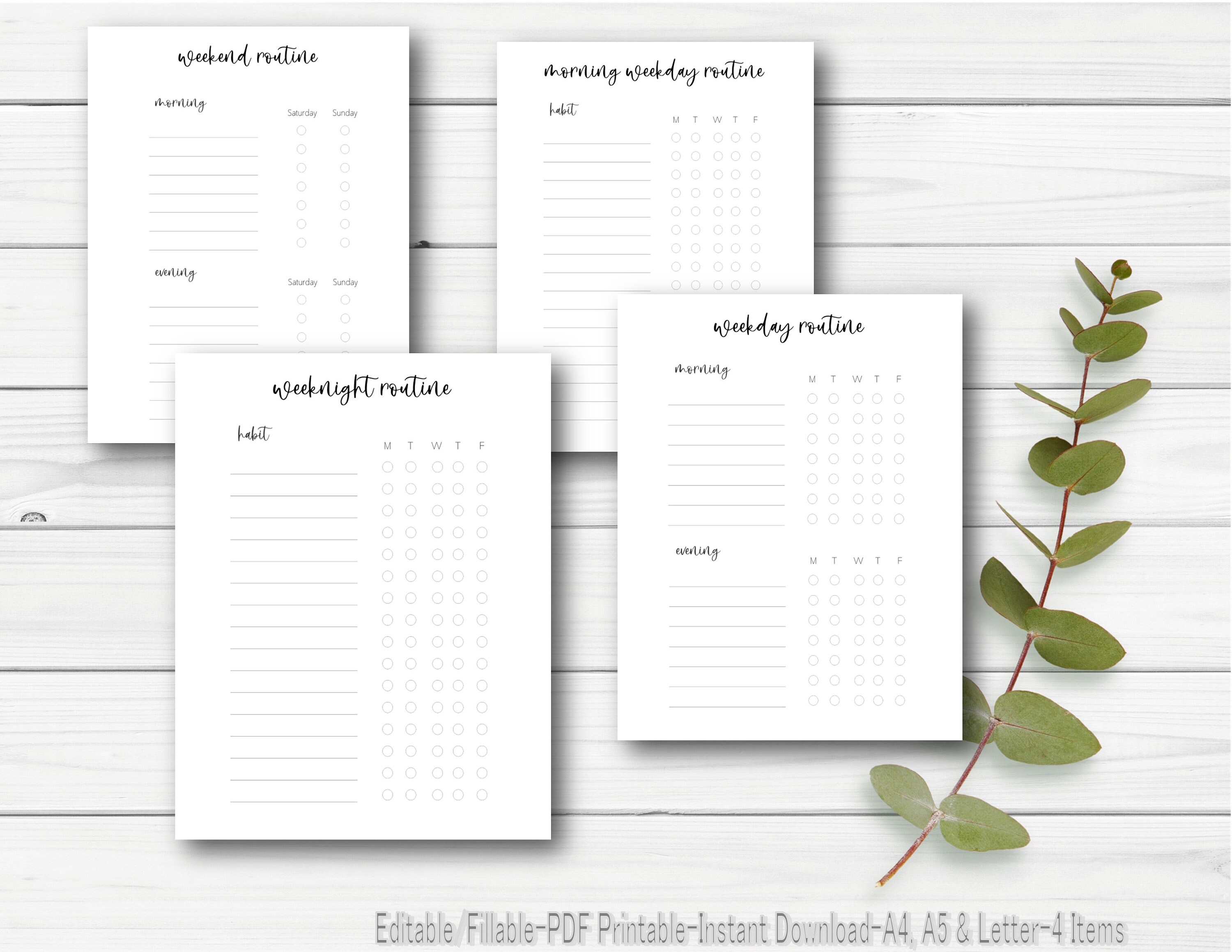 Daily Routine Checklist Editable, Morning Routine, Evening Routine ...
