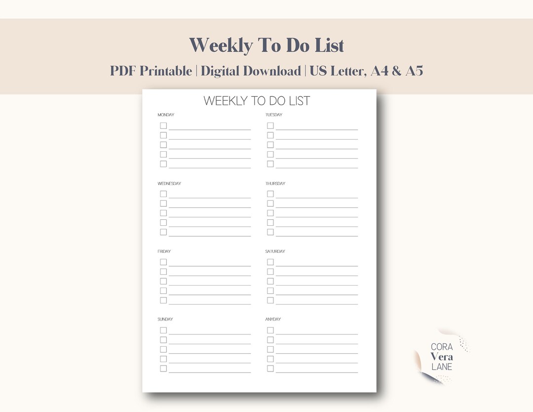 Weekly to Do List Printable, Minimal Planner, Productivity Planner ...