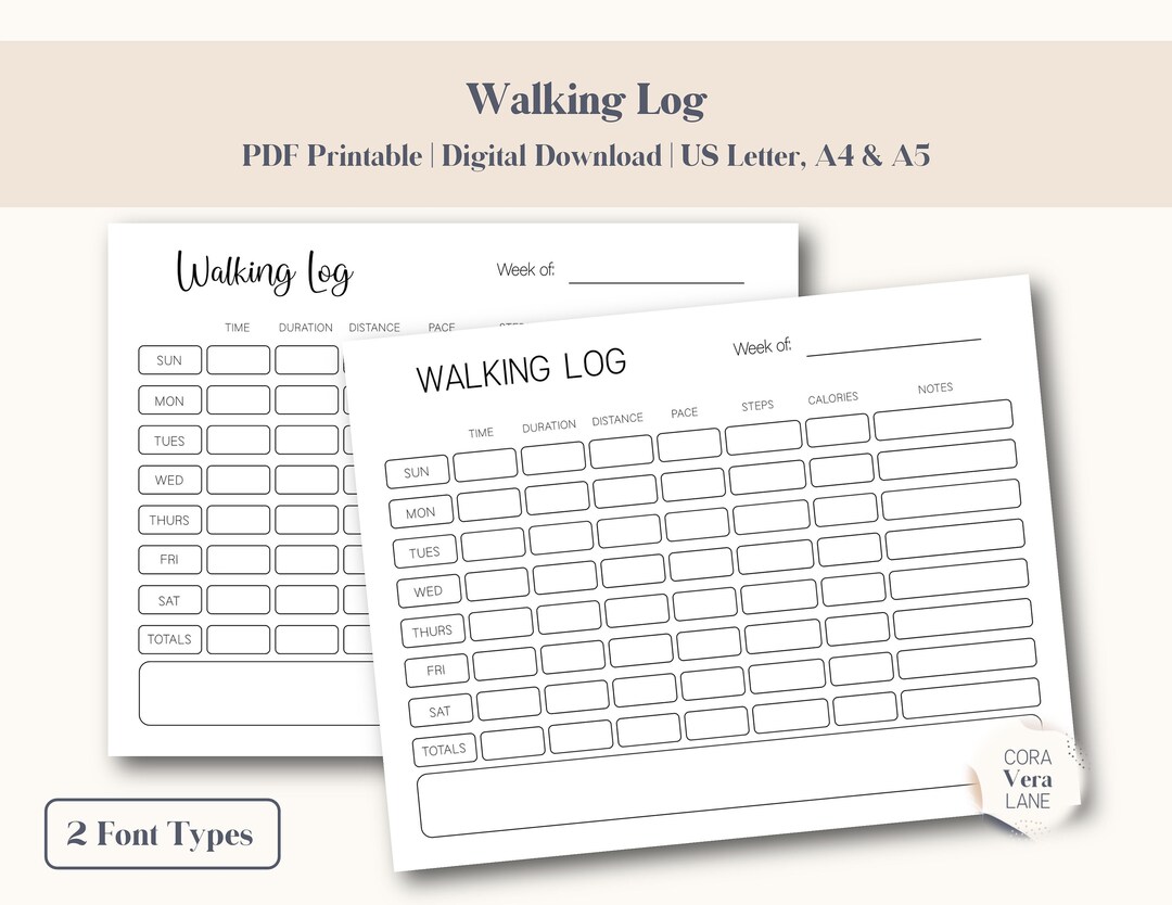 Walking Tracker Printable, Fitness Tracker, Printable Mileage Log US ...