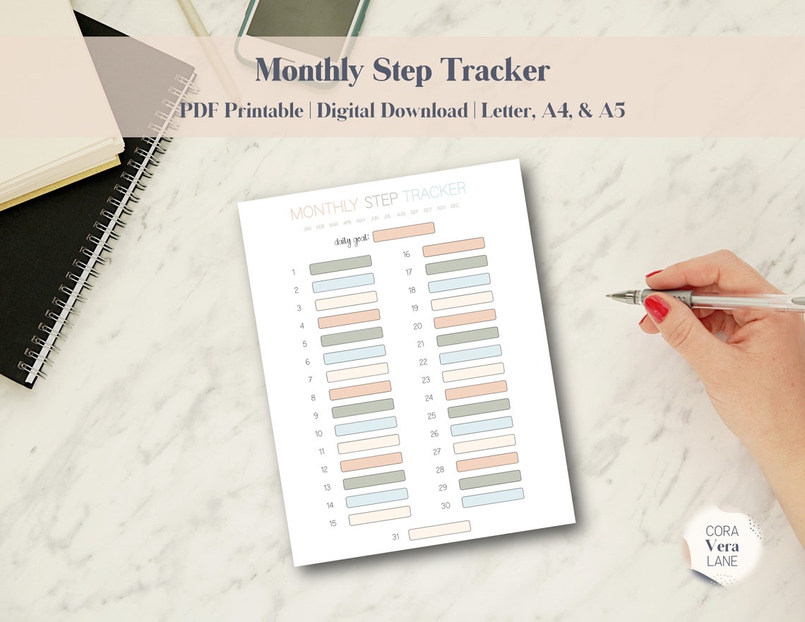 Monthly Step Tracker Printable, Step Tracking, Step Counter PDF US ...