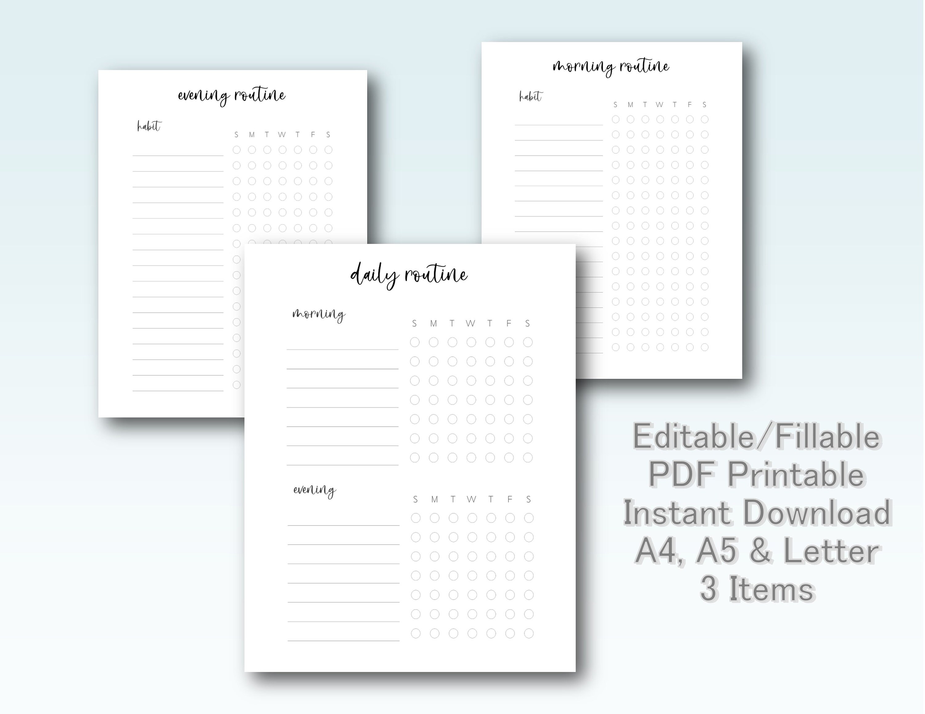 Daily Routine Checklist Editable, Morning Routine, Evening Routine ...