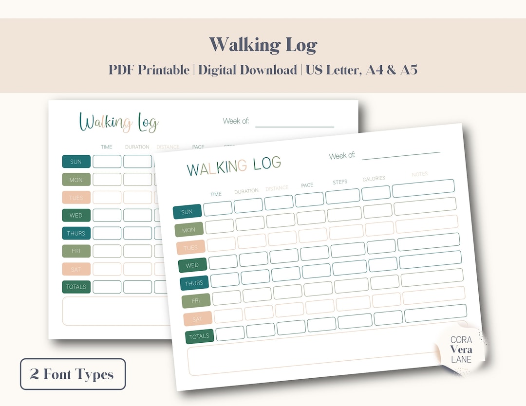 Daily Walking Log Printable, Fitness Tracker, Step Tracker, Printable ...