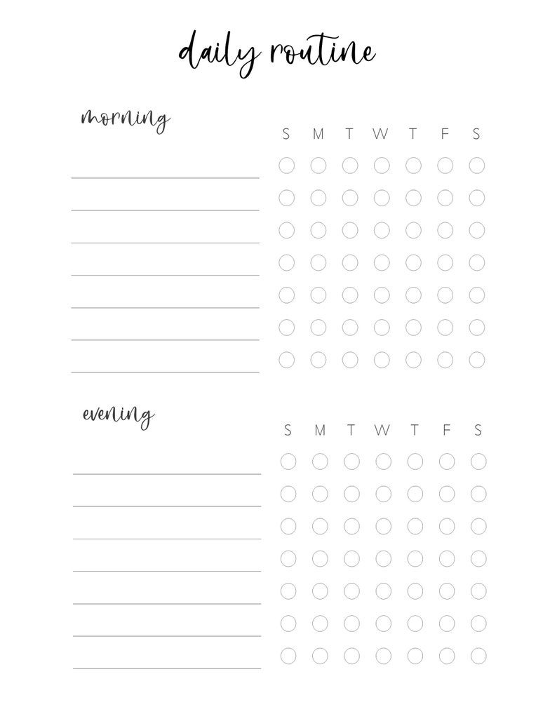Daily Routine Checklist Editable, Morning Routine, Evening Routine ...