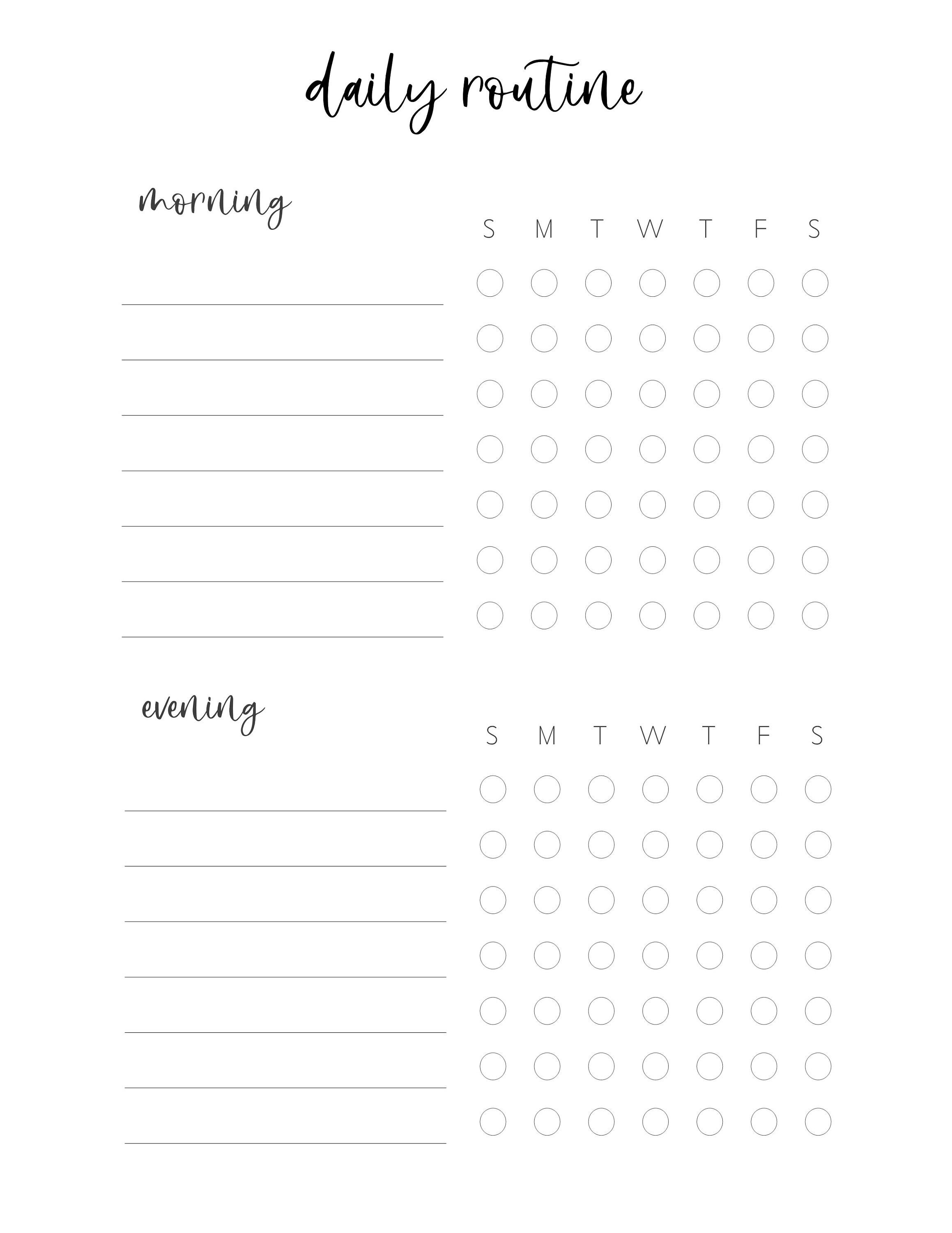 Daily Routine Checklist Editable, Morning Routine, Evening Routine ...