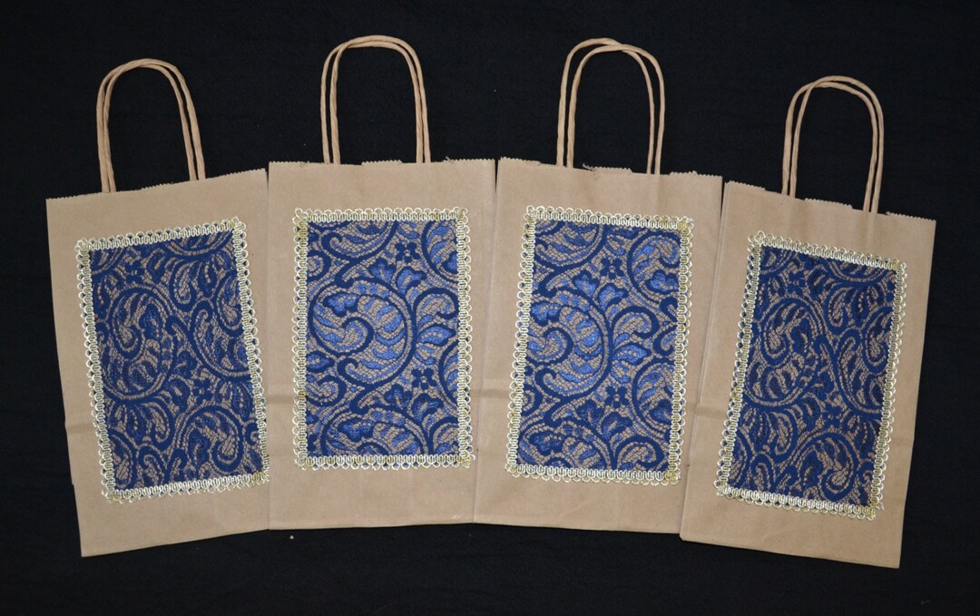 Gift Bags, Wedding Gift Bags, Kraft Gift Bags, Handmade Gift Bags, Navy ...