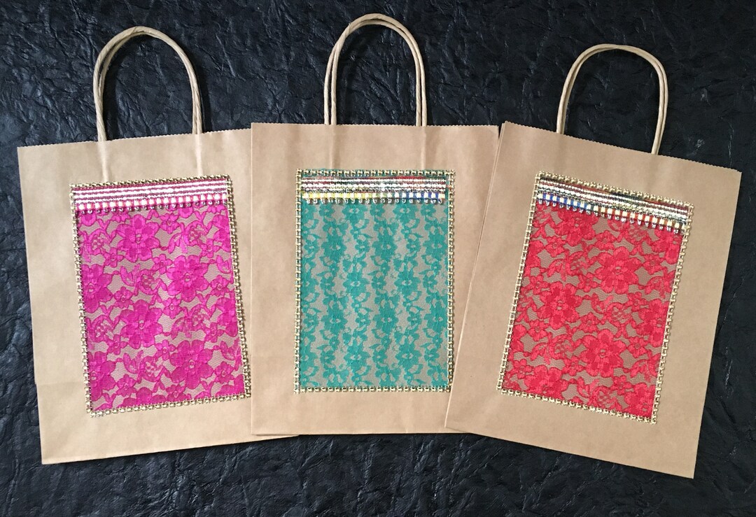 3 Lace Gift Bags, Wedding Gift Bag, Indian Weddings, Welcome Bags ...