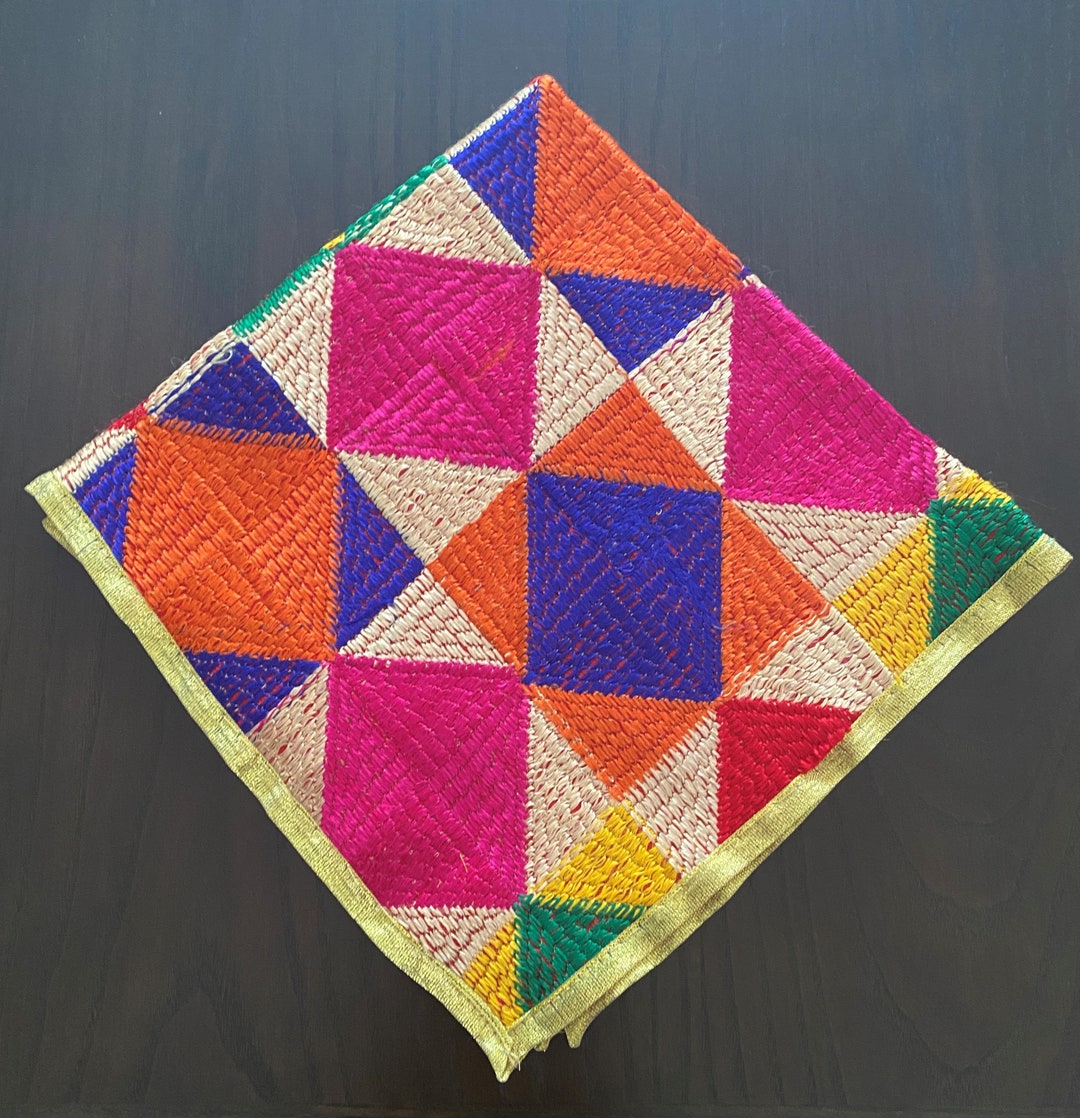 PHULKARI THALI COVER 20X20, Aarti Thali Covers, Religious Thali Covers ...