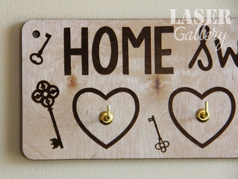 HOME Laser Cut Engraved Key Holder for Wall Wooden Key Rack - Etsy Canada