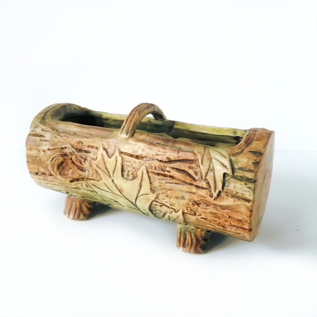 Vintage Planter, Weller Woodcraft 1920's Ceramic Log Planter, Footed ...