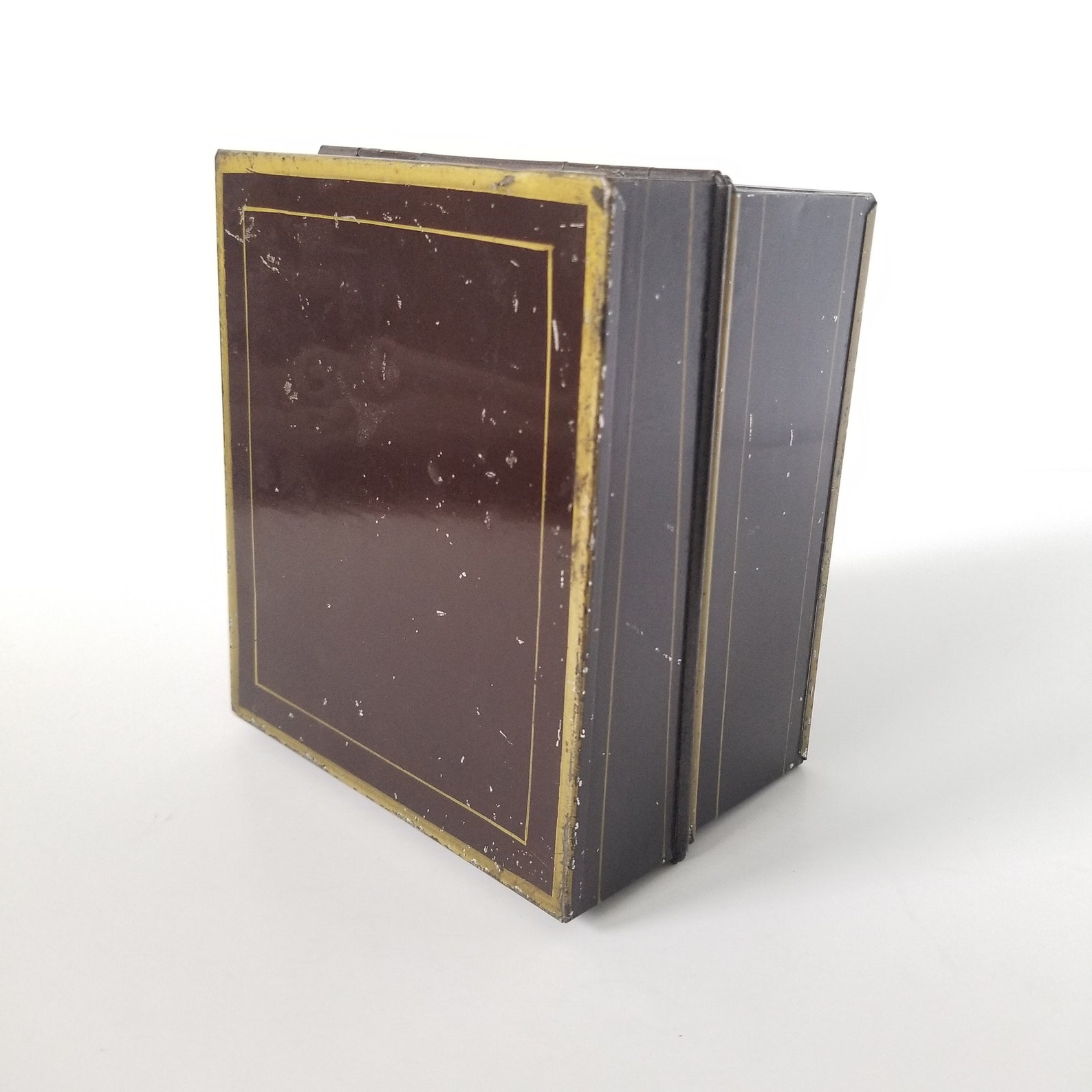 Brown Enamel Recipe Filing Box, Hinged Metal Box, Metal Box, Tin Recipe ...
