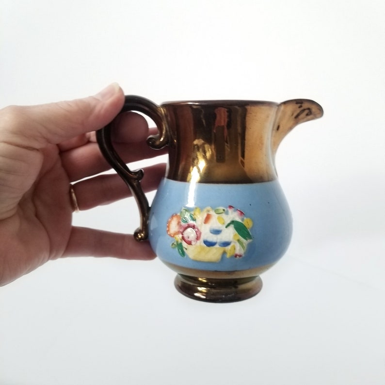 Vintage Lusterware Pitcher, Blue and Bronze Lusterware, Little Pitcher ...