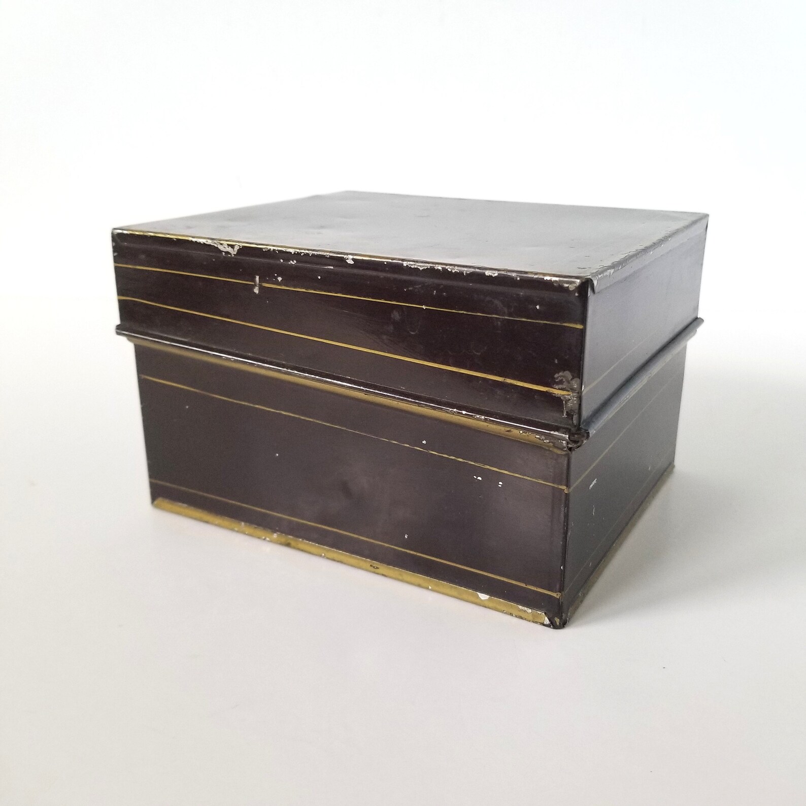 Brown Enamel Recipe Filing Box, Hinged Metal Box, Metal Box, Tin Recipe ...