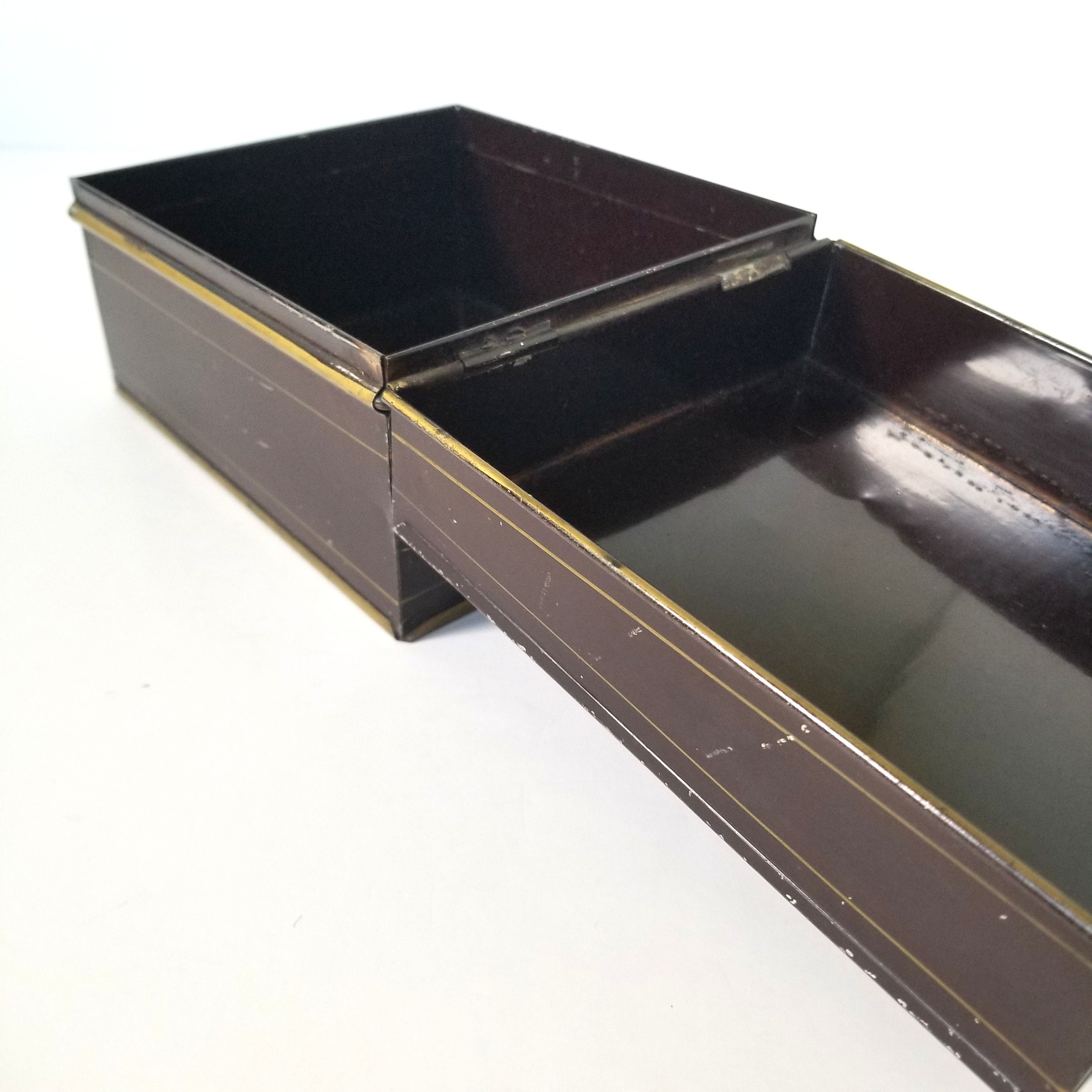 Brown Enamel Recipe Filing Box, Hinged Metal Box, Metal Box, Tin Recipe ...