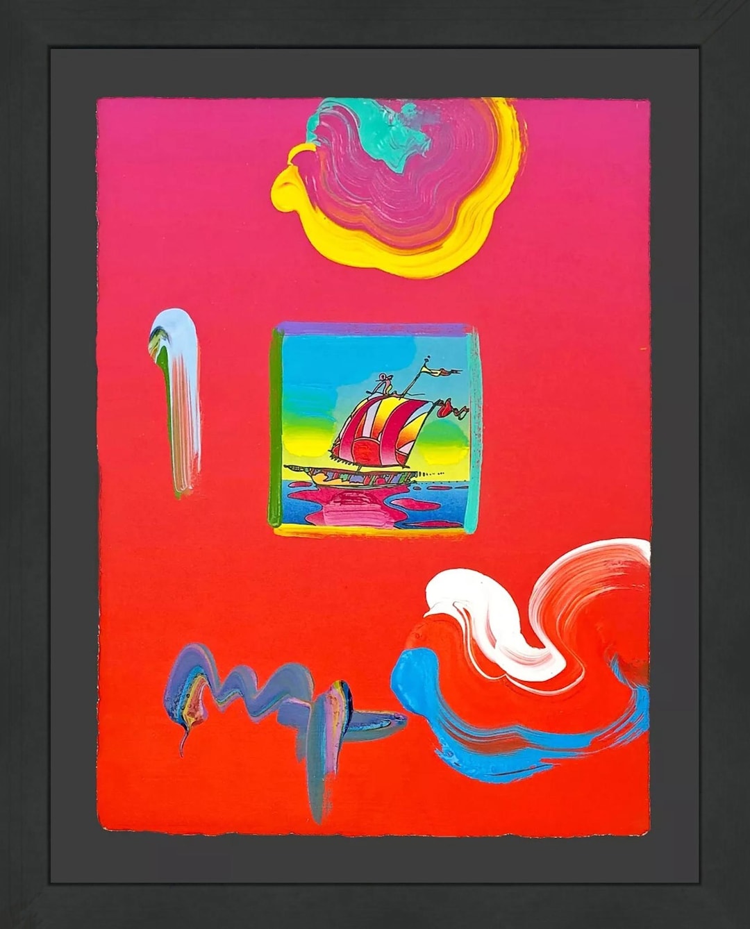 Peter Max "sailboat Ii" - Unique Signed Mixed Media on Paper - Framed ...