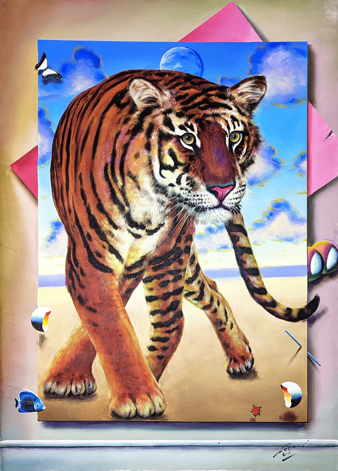 Ferjo "bengal Tiger" - Original Oil Painting on Canvas - Large 69x49 ...