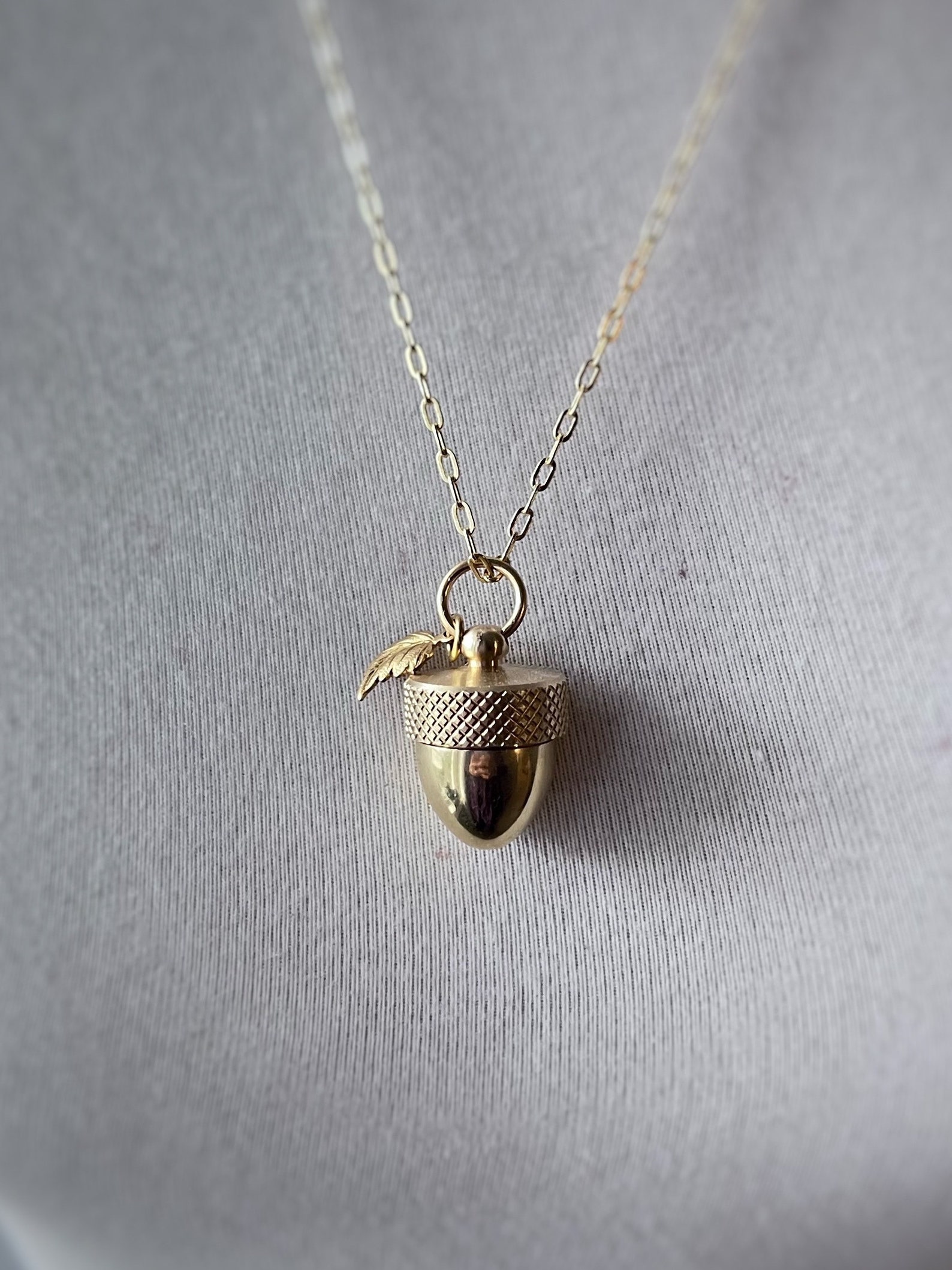 Oak Leaf Acorn Locket Necklace Golden Brass Custom Secret Message Acorn ...