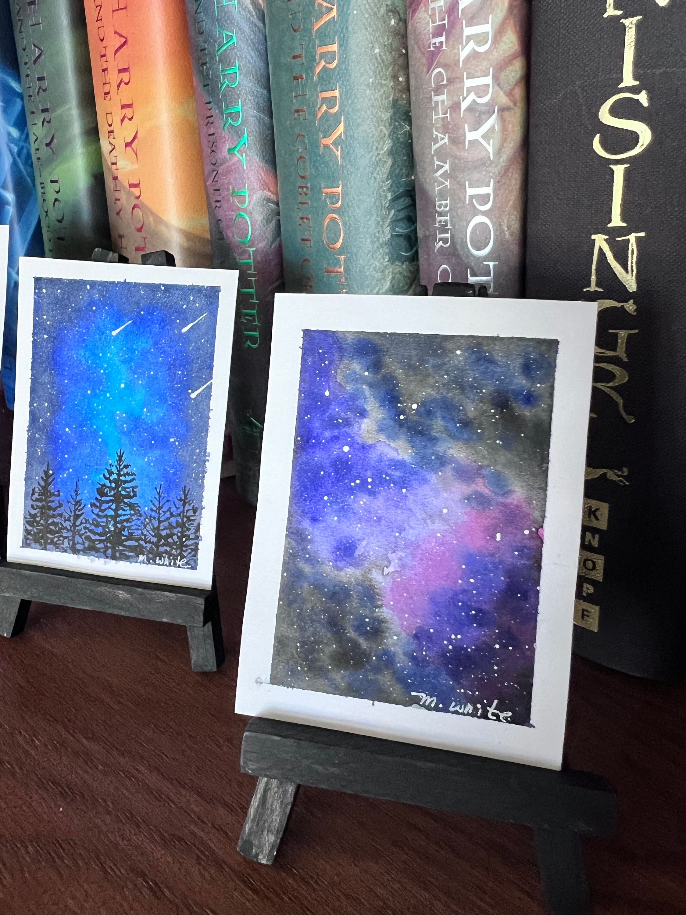 Book Nook Bookshelf Decor Night Sky Galaxy Set of 3 Original Watercolor ...