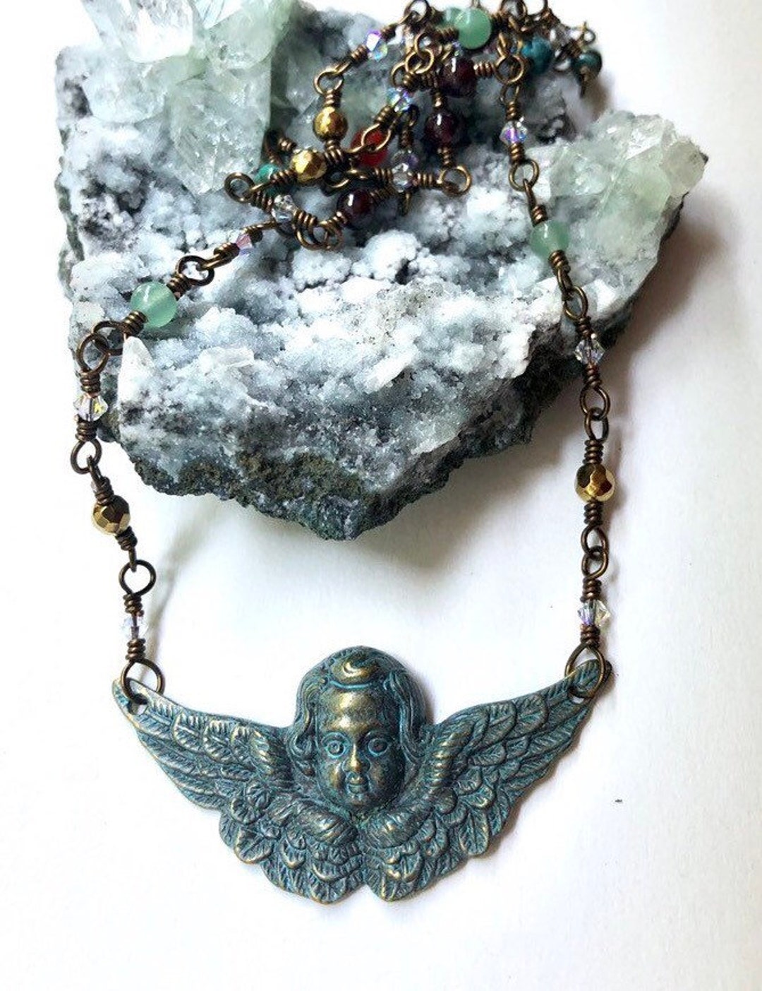 Archangel Raphael Pendant With Wirewrapped Gemstone Chain - Etsy