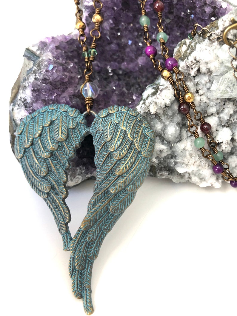 Angel Wings Pendant with Gemstone Wirewrapped Chain - Etsy.de