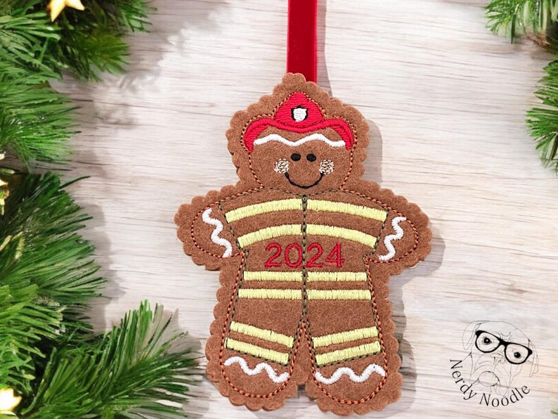 Gingerbread Fireman Embroidered Christmas Ornament, Personalized ...