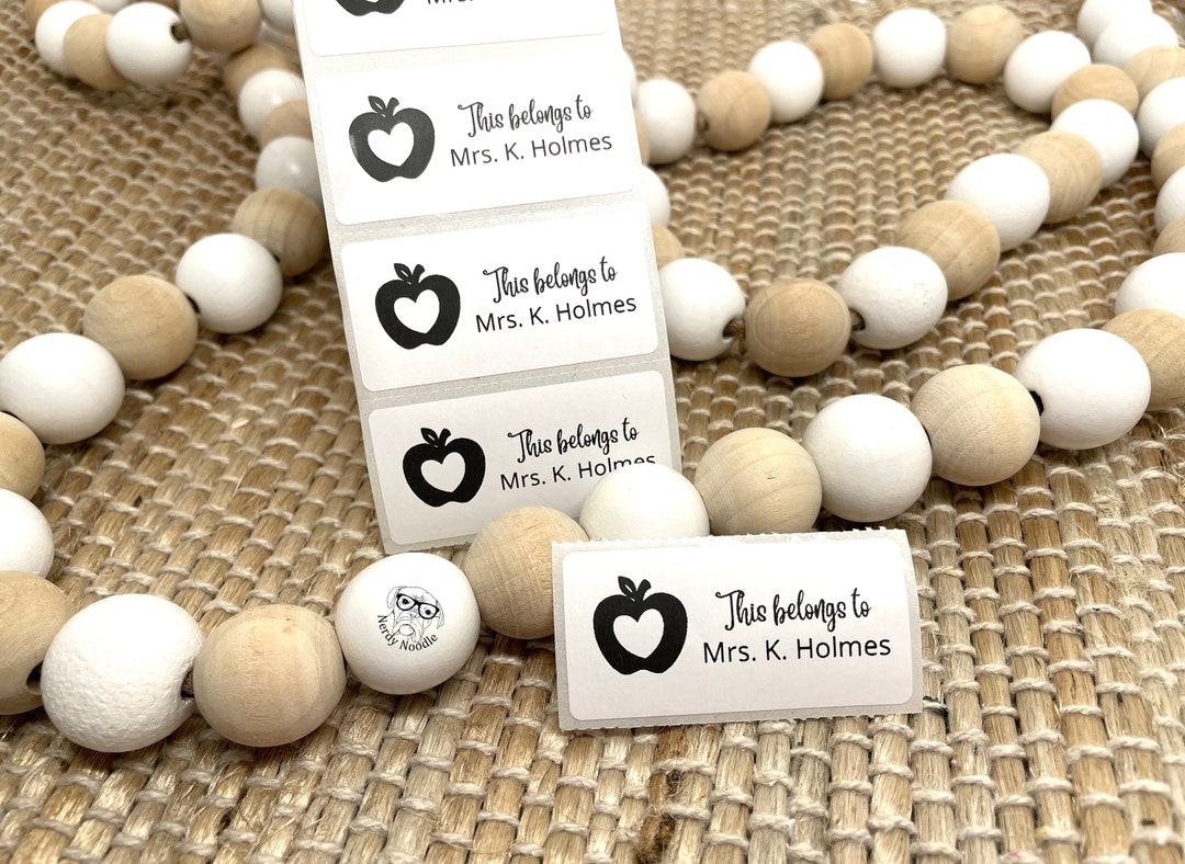 Custom Teacher Labels, Apple With Heart Label, This Belongs to Labels ...