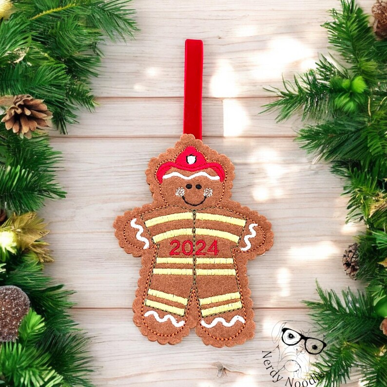 Gingerbread Fireman Embroidered Christmas Ornament, Personalized ...
