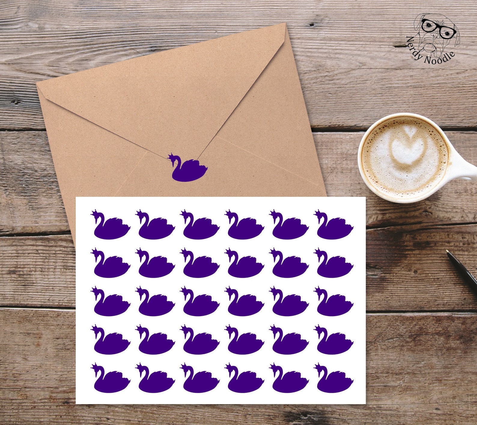 Swan With Crown Stickers, Swan Sticker Set, Swan Envelope Seals, Swan ...
