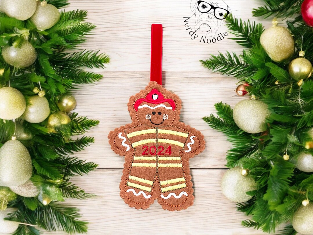 Gingerbread Fireman Embroidered Christmas Ornament, Personalized ...