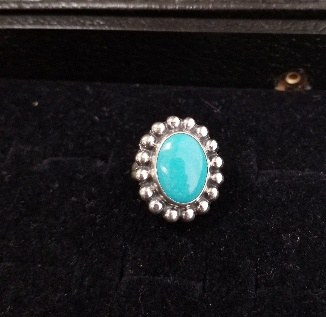 Turquoise German Silver alpaca Handmade Ring, Retro Style, Size 7 - Etsy
