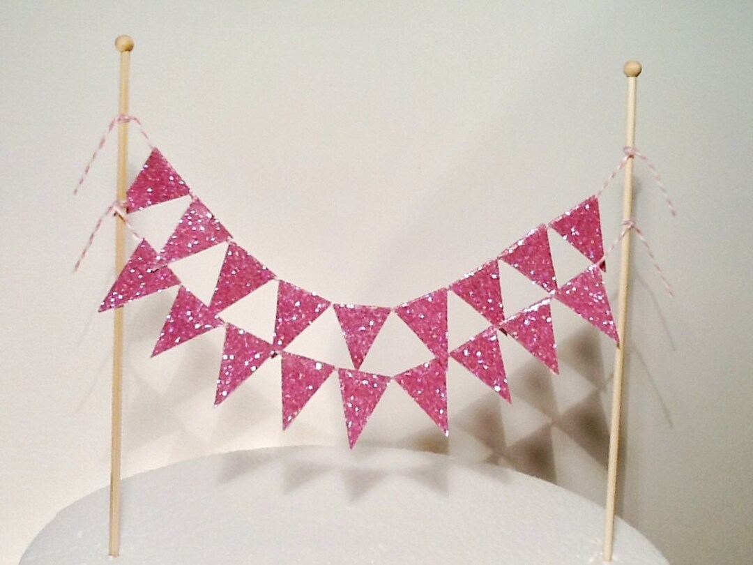 Cake Bunting/cake Topper. Pink Glitter Flags. Wedding - Engagement ...