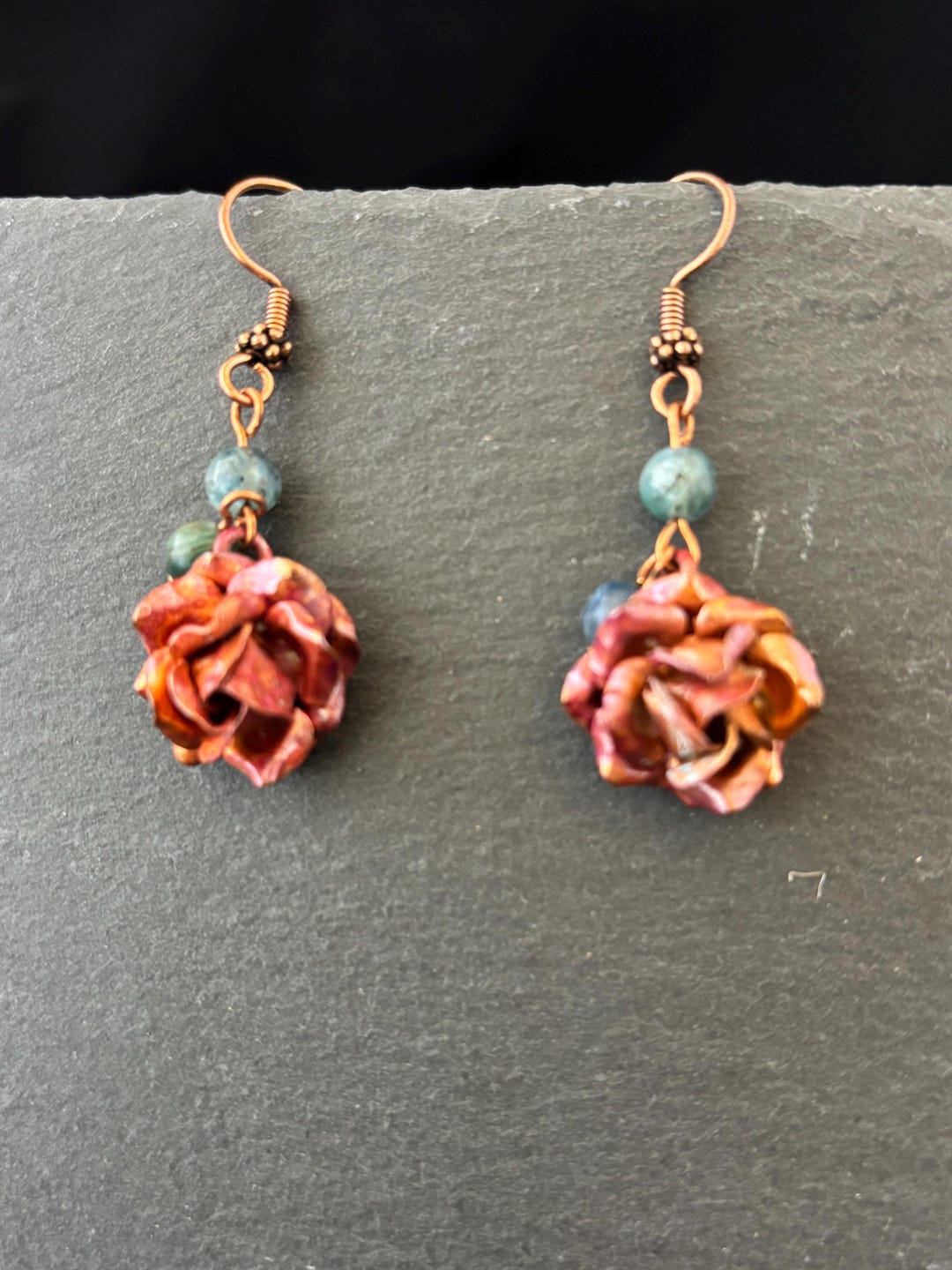 Copper Roses With Jade Bead Earrings - Etsy