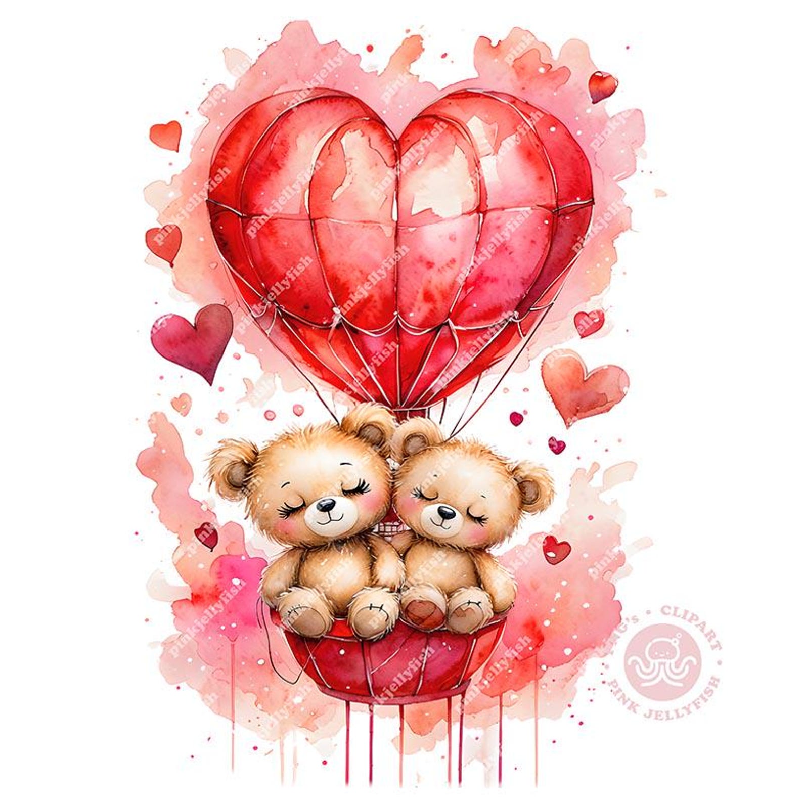 10 Valentine Teddy Bear Clipart Png Bundle, Watercolor, Patchwork ...