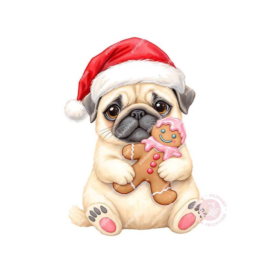 10 Pug Christmas Clipart, Gingerbread, Pngs Bundle, Cute Festive Dog ...