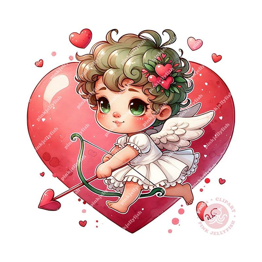 10 Valentines Png Clipart Bundle, Cupid Watercolor Printable, Cute ...
