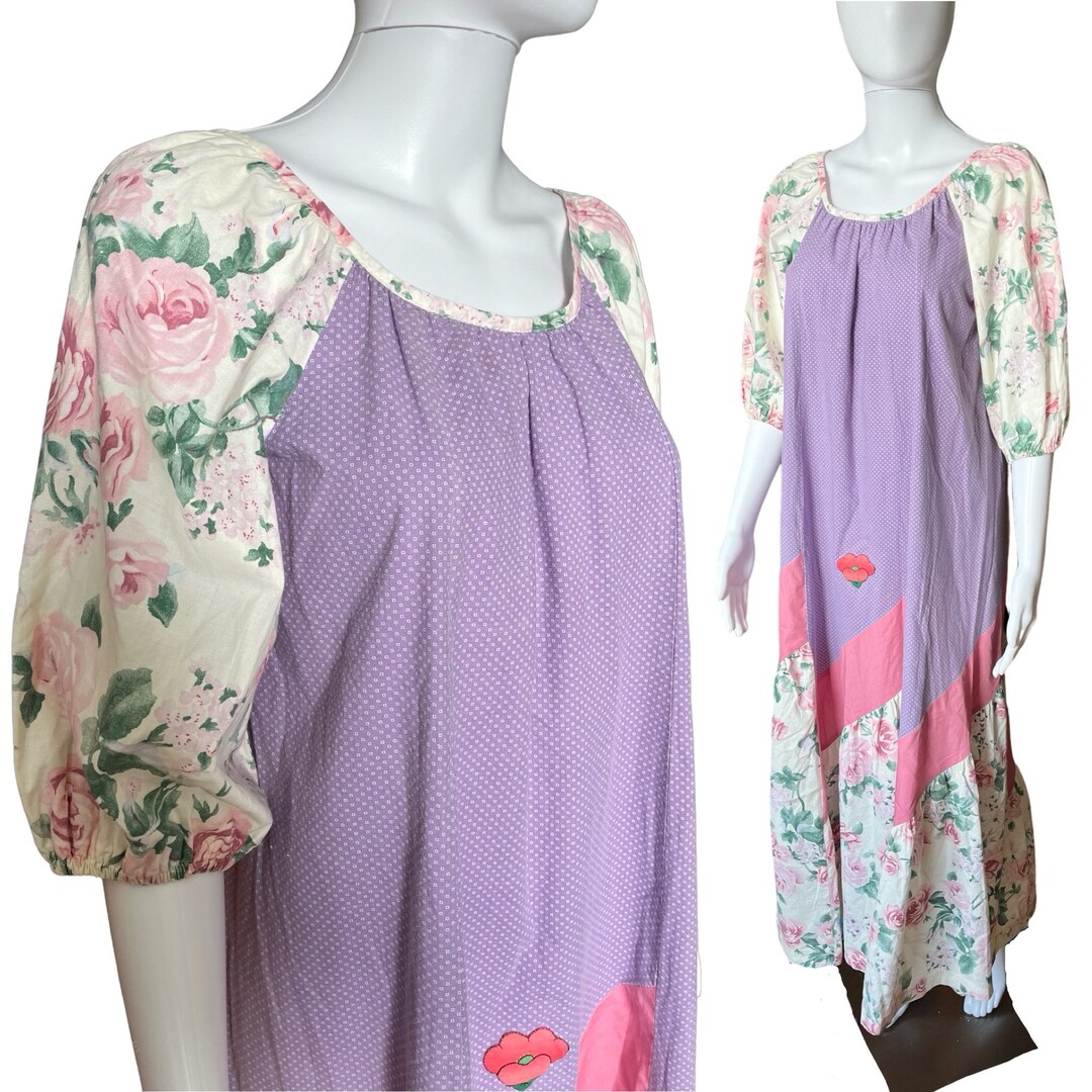 Vintage 1970s/80s Purple Patchwork Floral Muumuu Dress - Etsy