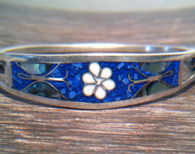 Vintage Mechoen Mexico Abalone Butterfly Flower Sterling Silver Bangle ...