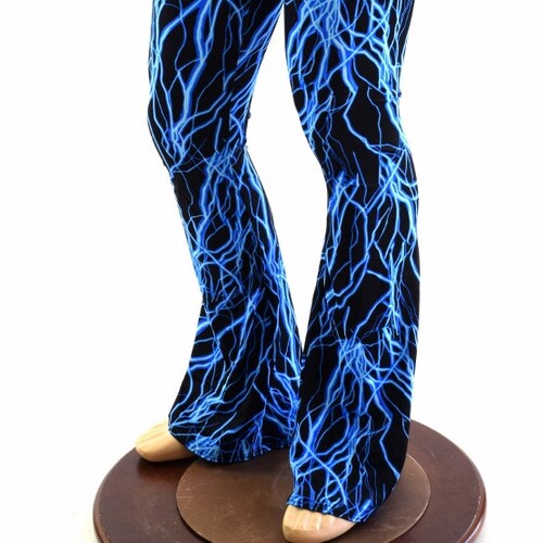 Mens Neon UV Glow Blue Lightning Bootcut Spandex Pants 152366 | Etsy