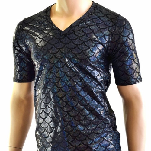 Mens Silver Holographic V Neck Top With Short Sleeves Mens - Etsy