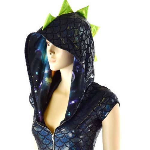 Black Dragon Scale Cap Sleeve Hoodie Romper With Red - Etsy